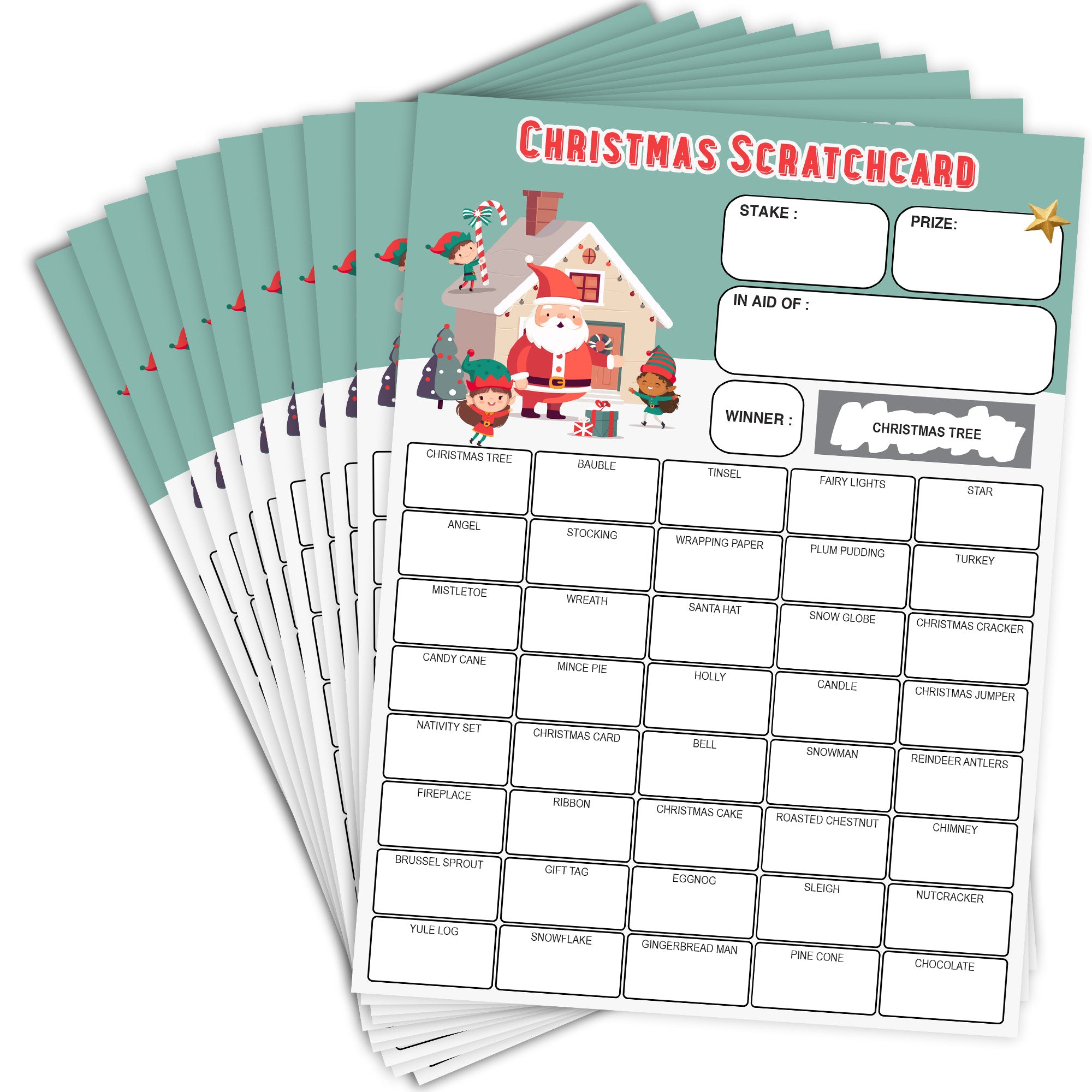 Pack of 10 - Christmas Scratch Cards. A5 Size - 40 Names - 330gsm Card ...